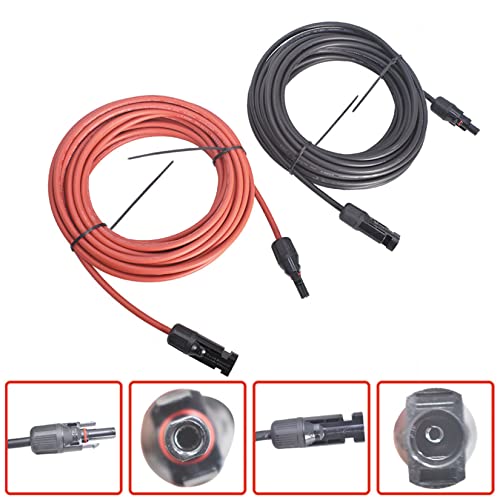 findmall 30FT Solar Panel Extension Cable 10AWG Red + Black Solar Panel Extension Cable Wire with Female and Male Connector Solar Connector