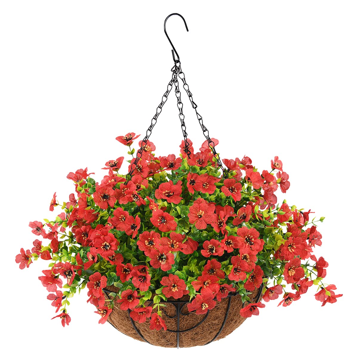 ZFProcess Artificial Silk Flowers in Hanging Basket Outdoor Indoor Patio Lawn Garden Decor,Hanging Daisy Basket with 12inch Coconut Lining Chain Palm Flowerpot(Red)