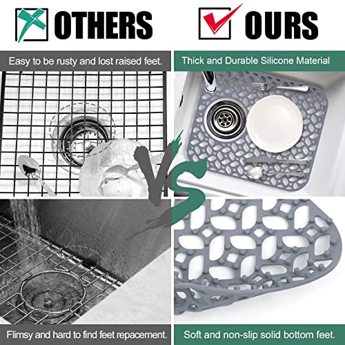 Kitchen Sink Silicone Protector Mat: 2 PCS Sink Mats 1 Drying Rack for Center Drain, Folding Non-slip Support Grid Sink Mat for Bottom of Stainless Steel Porcelain Sink Protectors Mat 13.8'' x 11.8''