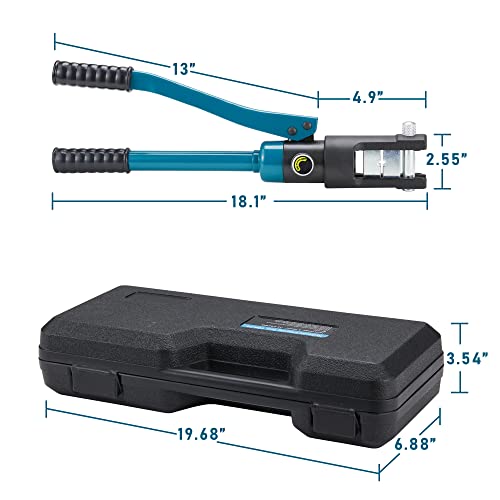 Spurgehom 16 Ton Hydraulic Crimping Tool 9 AWG to 600MCM Battery Cable Crimper Hydraulic Crimpers Wire Terminal Crimping Tool Home Lugs Crimper with 13 Pairs Dies & Gloves