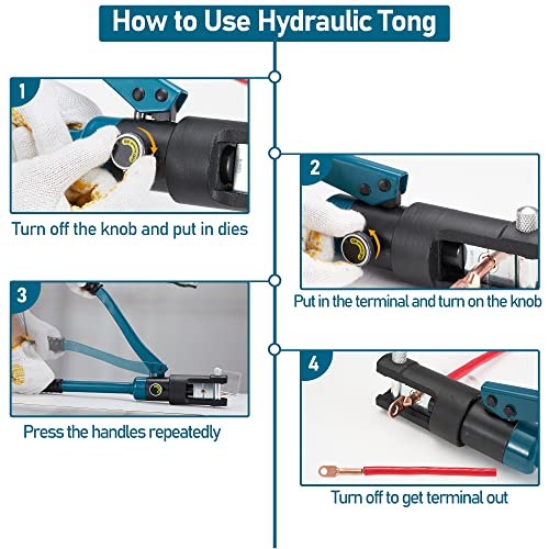 Spurgehom 16 Ton Hydraulic Crimping Tool 9 AWG to 600MCM Battery Cable Crimper Hydraulic Crimpers Wire Terminal Crimping Tool Home Lugs Crimper with 13 Pairs Dies & Gloves