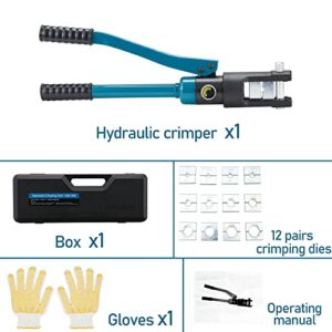 Spurgehom 16 Ton Hydraulic Crimping Tool 9 AWG to 600MCM Battery Cable Crimper Hydraulic Crimpers Wire Terminal Crimping Tool Home Lugs Crimper with 13 Pairs Dies & Gloves