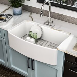 33 white farm sink - fulorni 33"x20" curved apron front farmhouse sink single bowl ceramic porcelain fireclay farmer style kitchen sink basin