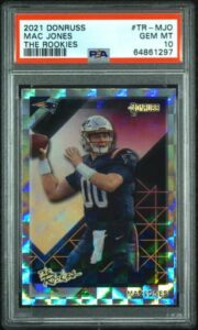 mac jones patriots 2021 donruss the rookies rookie card #tr-mjo psa 10 gem mint