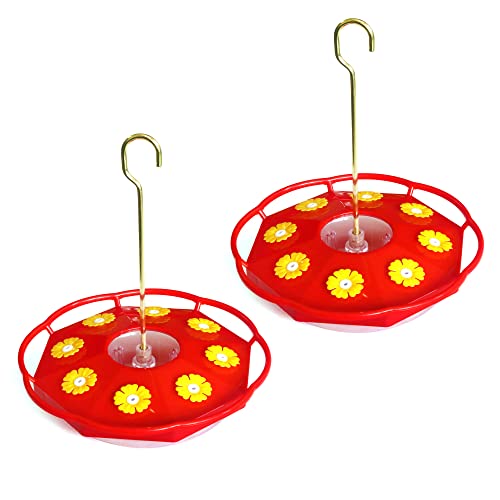 Hummingbird Feeders for Outdoors Hanging, Humming Birds Feeders Outside,Plastic Saucer Feeder and 8 Feeding Ports,Easy Clean and Fill - 2Pack