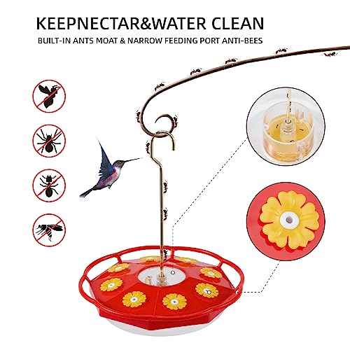 Hummingbird Feeders for Outdoors Hanging, Humming Birds Feeders Outside,Plastic Saucer Feeder and 8 Feeding Ports,Easy Clean and Fill - 2Pack