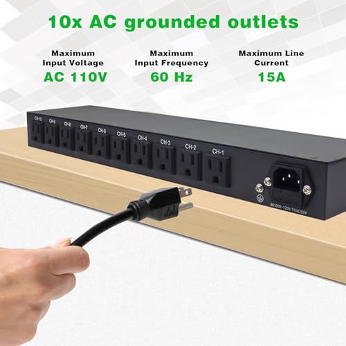 UltraPoE 10 Outlets 1U Rack Mount Power Strip, 100-240V/15A/1800 Joules，for Network Server Racks - Surge Protector，6FT Power Cable，Rack Mount Power Strips with 10 Individual Switch