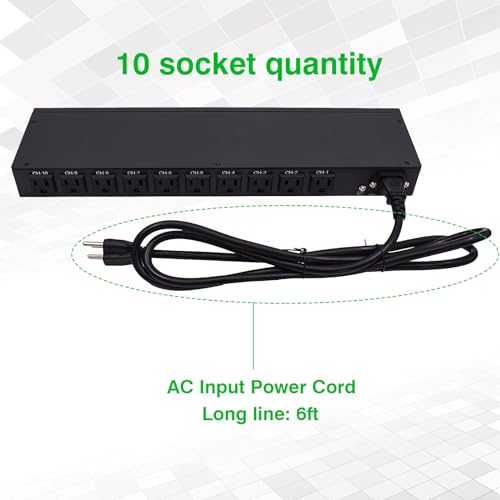 UltraPoE 10 Outlets 1U Rack Mount Power Strip, 100-240V/15A/1800 Joules，for Network Server Racks - Surge Protector，6FT Power Cable，Rack Mount Power Strips with 10 Individual Switch