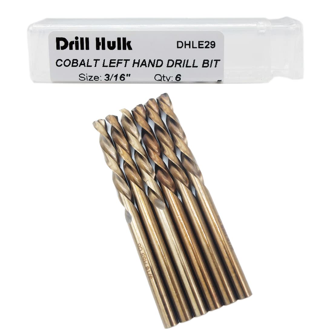 3/16-Inch Cobalt Steel M35 Left Hand Drill Bit for Removing Damaged Bolts and Screws, Pack of 6