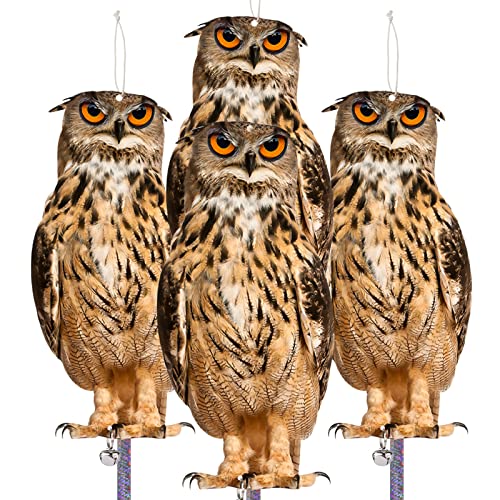 Fake Owls to Keep Birds Away, Bird Scare Device, Bird Scarer, Cardboard Hanging Reflectors, Flat Paper Garden Owls Scare Pigeons Woodpeckers Rodent Goose Away from Porch Patio Garage Tree Pool 4PCS