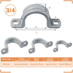 PVC Pipe Strap Two Hole Plastic Conduit Strap Grey Pipe Clamps Heavy Duty Conduit Clamp U PVC Clip 2 Holes PVC Pipe Mounting Bracket for PVC Pipe Conduit and Cables (50 Pcs,3/4 Inch)