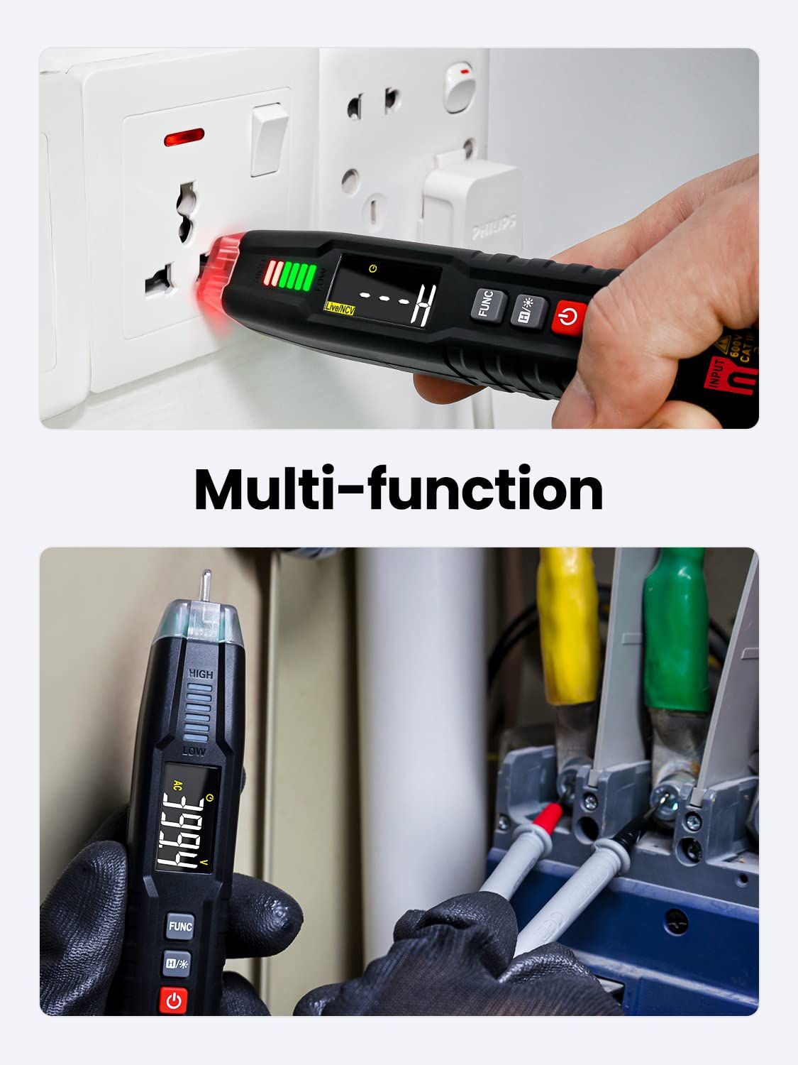 KAIWEETS Voltage Tester/12V-300V, Buzzer Alarm, Live/Null Wire Tester Electrical Tester with LCD Display, Contact Voltage Pen with NCV, Wire Breakpoint Finder (More Accurate No Gloves)