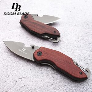 Folding Pocket Knife Wood Handle 7Cr13Mov Steel Blade Pocket Hunting Knife Outdoor Camping Multi-tool Survival Knife EDC for Men Women's Gift