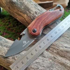 Folding Pocket Knife Wood Handle 7Cr13Mov Steel Blade Pocket Hunting Knife Outdoor Camping Multi-tool Survival Knife EDC for Men Women's Gift