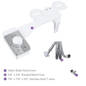 Veken Bidet Attachment for Toilet - Ultra-Slim Self Cleaning Fresh Cold Water Sprayer Bidets for Existing Toilets Seat Baday Beday Badette Bedette with Dual Nozzle for Feminine and Posterior Wash