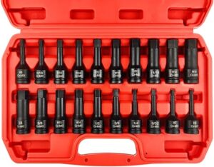 seketman 20pcs 1/2" drive master impact hex bit set，allen bit socket set，1/4" - 3/4", 6mm - 19mm，sae/metric， cr-mo