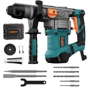 glority 13 amp rotary hammer drill with safety clutch, variable speed, 5 bits, chisels