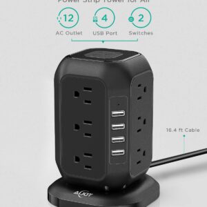 AiJoy Power Strip Tower 16.4 ft Cord & Power Strip with USB C Ports, USB Charging Station with Overload Protection, Living Room, Office, College Dorm