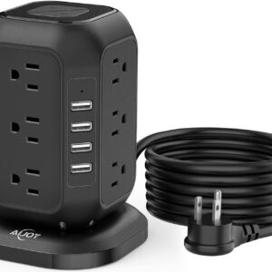 AiJoy Power Strip Tower 16.4 ft Cord & Power Strip with USB C Ports, USB Charging Station with Overload Protection, Living Room, Office, College Dorm