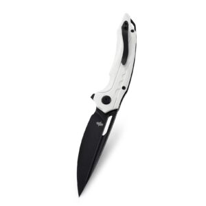 BESTECH KNIVES Pocket Folder Folding Knife: 3.54" D2 Steel Black Blade, G10 Handle, EDC Clip, BG50E (White)