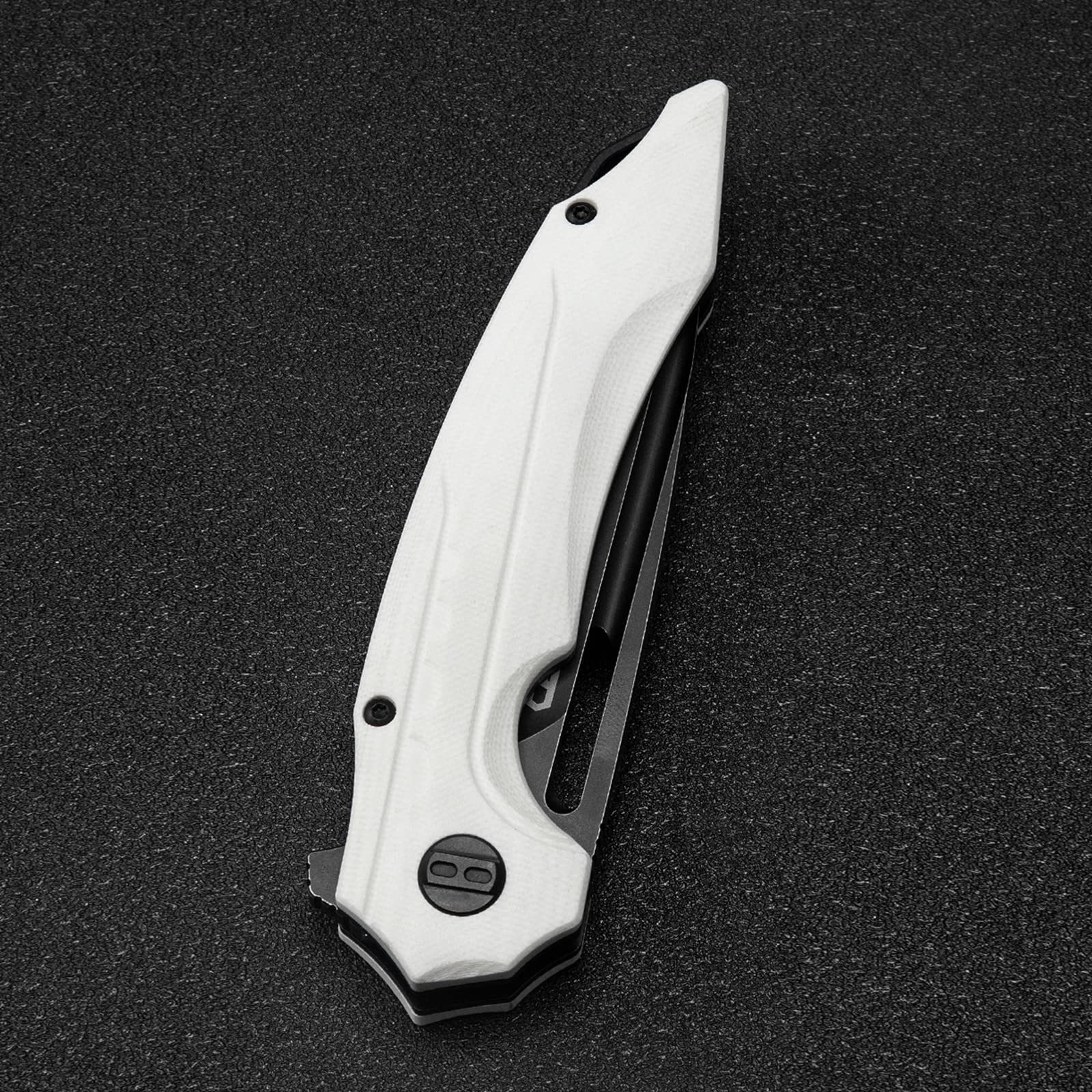 BESTECH KNIVES Pocket Folder Folding Knife: 3.54" D2 Steel Black Blade, G10 Handle, EDC Clip, BG50E (White)