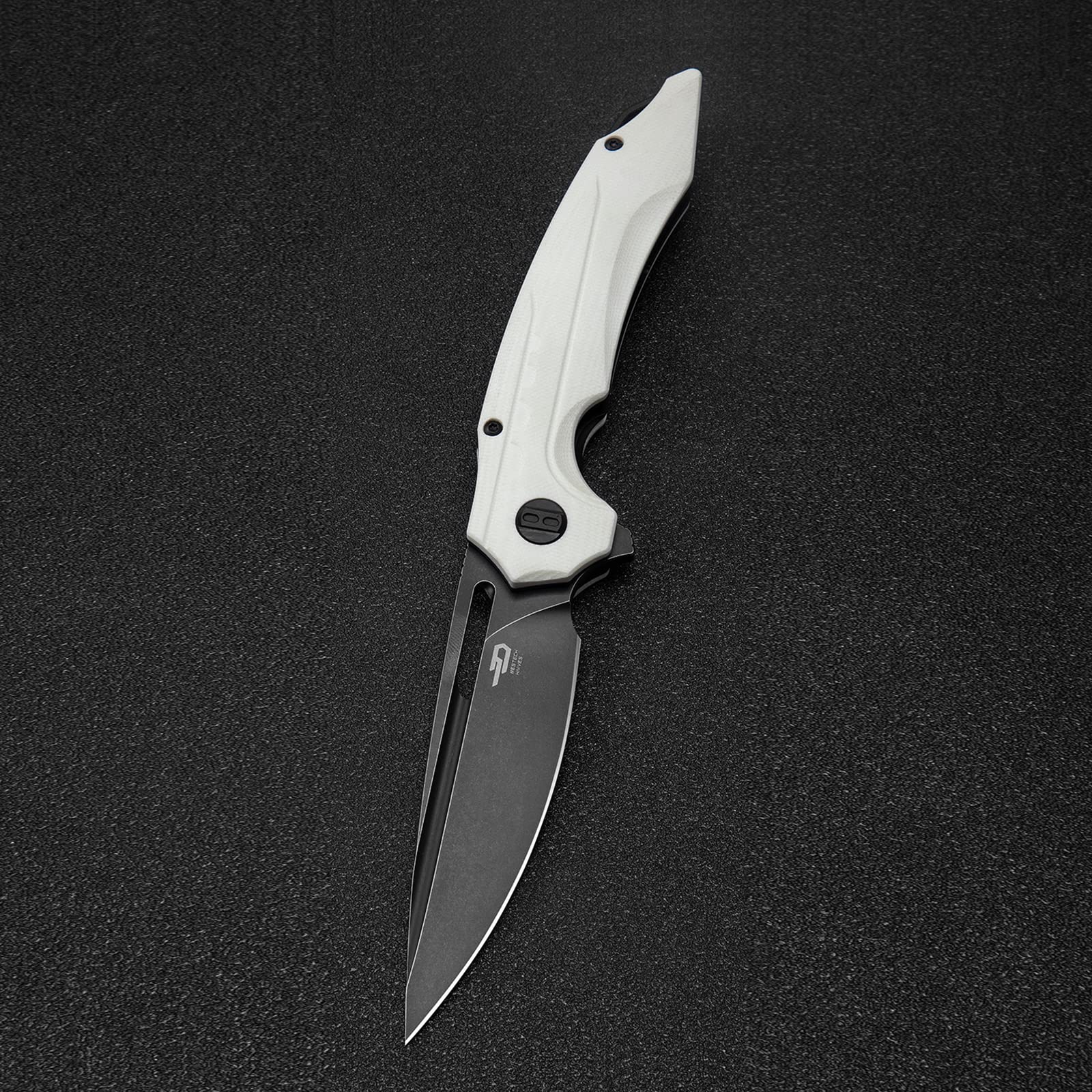 BESTECH KNIVES Pocket Folder Folding Knife: 3.54" D2 Steel Black Blade, G10 Handle, EDC Clip, BG50E (White)