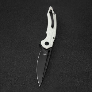 BESTECH KNIVES Pocket Folder Folding Knife: 3.54" D2 Steel Black Blade, G10 Handle, EDC Clip, BG50E (White)