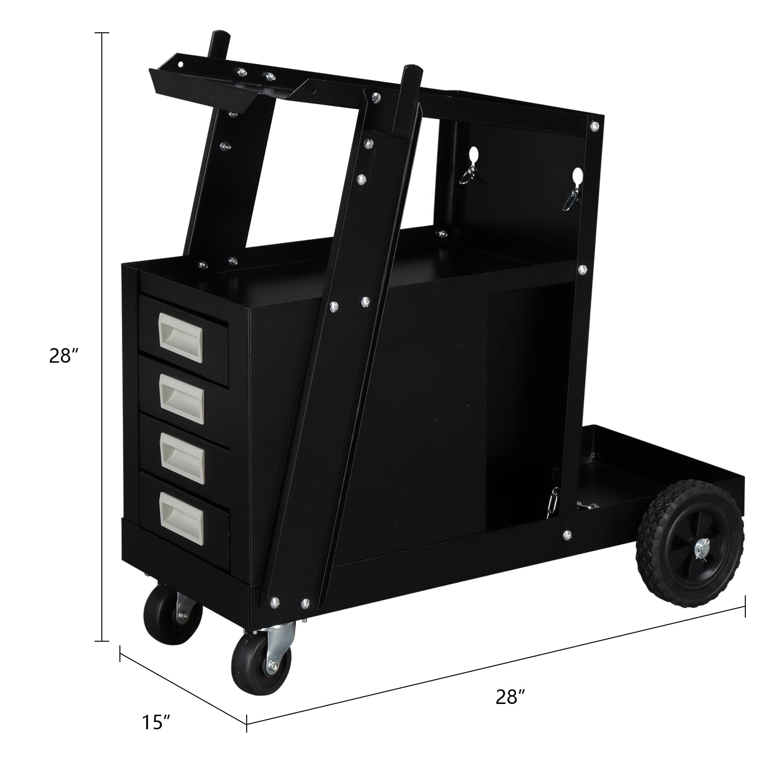 Yoluckea 4 Drawer Welding Tool Cart, Heavy Duty Wheels Steel Welding Trolley with 2 Safety Chains and Tank Storage, Welding Carts for MIG/TIG Welder and Plasma Cutter,100 Lbs Load (4 Drawers)