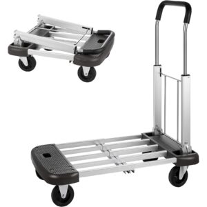 smarketbuy foldable platform cart 29" x 17" x 35" aluminum platform truck 330lbs capacity folding push cart adjustable heavy duty platform cart dolly for car house office luggage moving