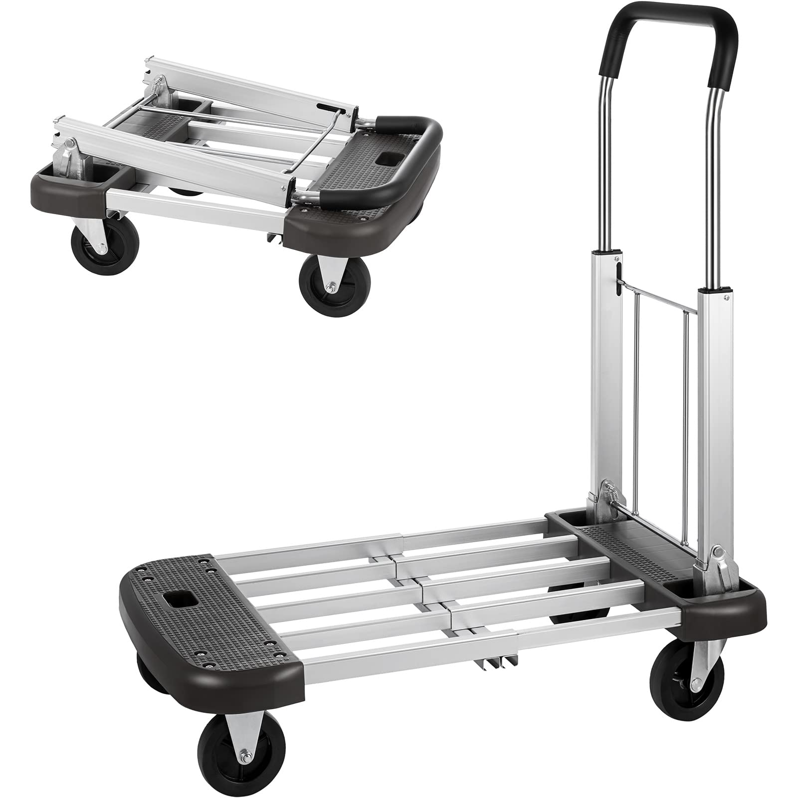 SmarketBuy Foldable Platform Cart 29" x 17" x 35" Aluminum Platform Truck 330lbs Capacity Folding Push Cart Adjustable Heavy Duty Platform Cart Dolly for Car House Office Luggage Moving