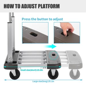 SmarketBuy Foldable Platform Cart 29" x 17" x 35" Aluminum Platform Truck 330lbs Capacity Folding Push Cart Adjustable Heavy Duty Platform Cart Dolly for Car House Office Luggage Moving