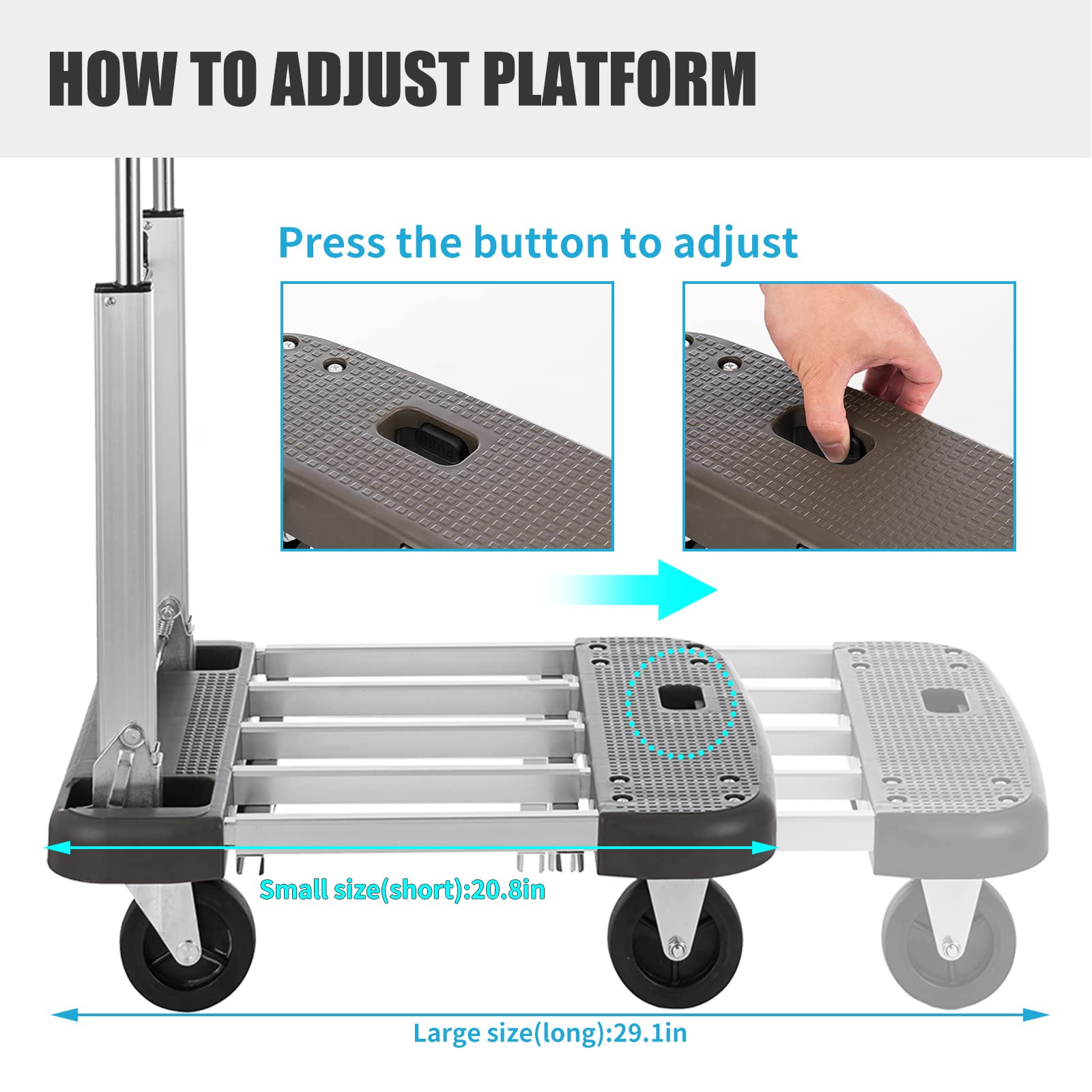 SmarketBuy Foldable Platform Cart 29" x 17" x 35" Aluminum Platform Truck 330lbs Capacity Folding Push Cart Adjustable Heavy Duty Platform Cart Dolly for Car House Office Luggage Moving