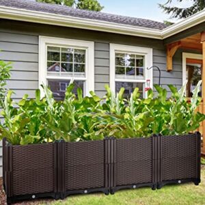 OMMO Deepened Raised Garden Beds Outdoor 4 Set, Plastic Planter Box Large Garden Bed Planter Pots for Patio Yard Balcony Deck Growing Plants, Vegetable, Fruits and Herbs (Install by Yourself Needed)