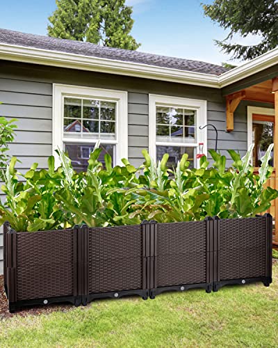 OMMO Deepened Raised Garden Beds Outdoor 4 Set, Plastic Planter Box Large Garden Bed Planter Pots for Patio Yard Balcony Deck Growing Plants, Vegetable, Fruits and Herbs (Install by Yourself Needed)