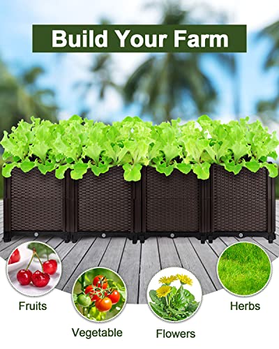 OMMO Deepened Raised Garden Beds Outdoor 4 Set, Plastic Planter Box Large Garden Bed Planter Pots for Patio Yard Balcony Deck Growing Plants, Vegetable, Fruits and Herbs (Install by Yourself Needed)