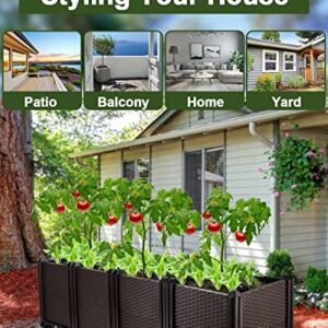 OMMO Deepened Raised Garden Beds Outdoor 4 Set, Plastic Planter Box Large Garden Bed Planter Pots for Patio Yard Balcony Deck Growing Plants, Vegetable, Fruits and Herbs (Install by Yourself Needed)