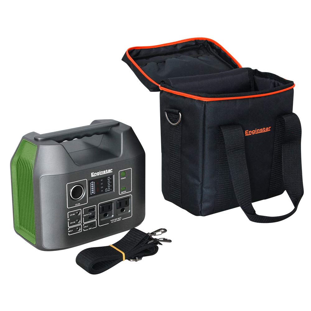 EnginStar Solar Generator 300W Green, 60W Solar Panel and Carry Bag, 80,000mAh Portable Power Bank with AC Outlet for Outdoors Camping Emergency Use