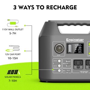 EnginStar Solar Generator 300W Green, 60W Solar Panel and Carry Bag, 80,000mAh Portable Power Bank with AC Outlet for Outdoors Camping Emergency Use