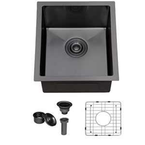 vccucine black bar sink, 15x17 inch small bar sink,undermount wet bar sink small rv sink, t-304 stainless steel kitchen sink with sink protector and drain assembly…