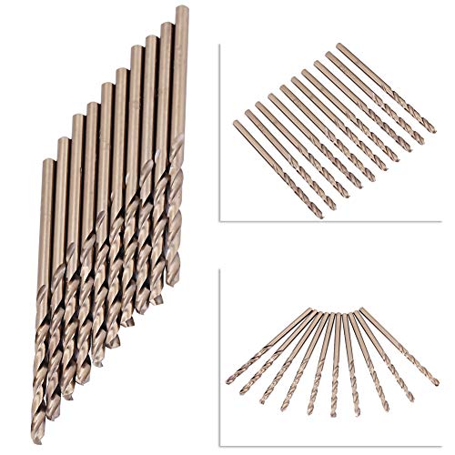 M35 Cobalt Drill Bits, 135 Degree Tip Twist Jobber Length Drill Bit Set High Speed Steel Helix Secure Grip Bit Kit Hardness Metal Cast Iron Alloy Aluminum Stainless Steel Plastic Wood Copper 10Pcs 3mm