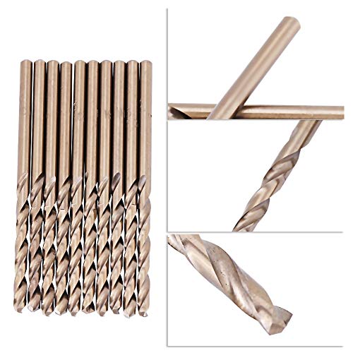 M35 Cobalt Drill Bits, 135 Degree Tip Twist Jobber Length Drill Bit Set High Speed Steel Helix Secure Grip Bit Kit Hardness Metal Cast Iron Alloy Aluminum Stainless Steel Plastic Wood Copper 10Pcs 3mm