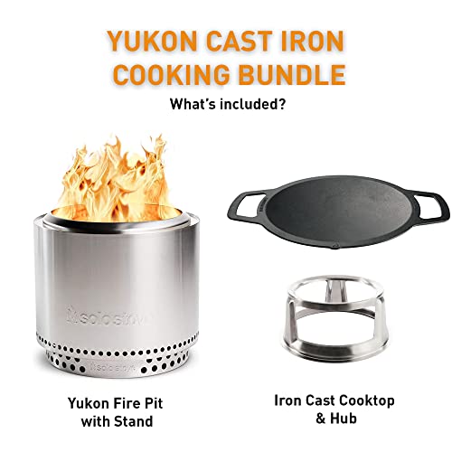 Solo Stove Yukon Cast Iron Wok Cooking Bundle 2.0 | Portable Smokeless Fire Pit, Stand, Woktop & Hub, Wood Burning, Removable Ash Pan, Stainless Steel/Cast Iron, H: 26.25in x Dia: 25.75in, 62lbs