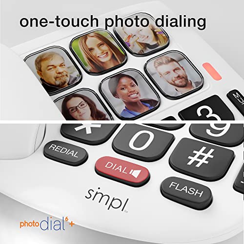 SMPL Hands-Free Dial Photo Memory Corded Phone, One-Touch Dialing, Large Buttons, Flashing Alerts, Durable, Perfect for Seniors, Alzheimer's, Dementia (6 Image | Amplify Switch)