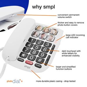 SMPL Hands-Free Dial Photo Memory Corded Phone, One-Touch Dialing, Large Buttons, Flashing Alerts, Durable, Perfect for Seniors, Alzheimer's, Dementia (6 Image | Amplify Switch)