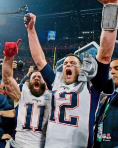 julian edelman & tom brady sb liii celebration new england patriots 8" x 10" football photo