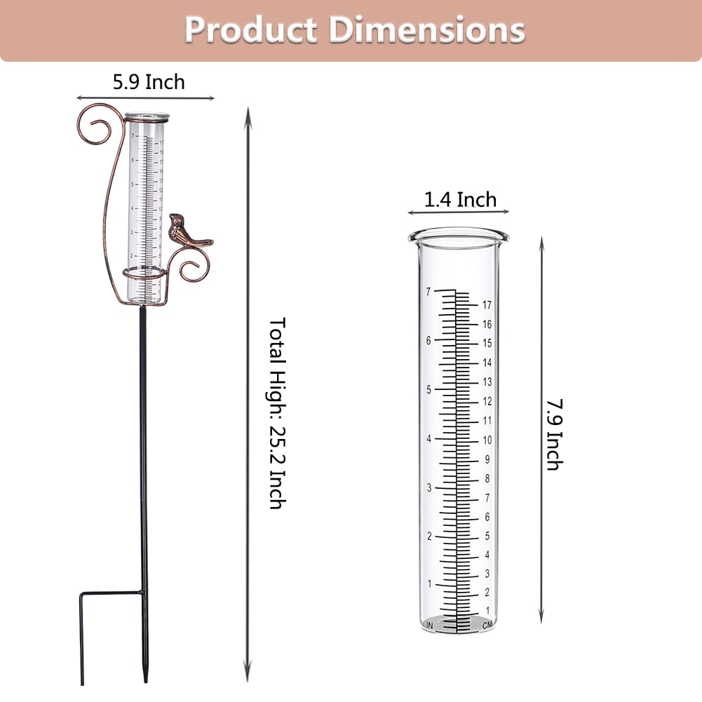 HOBYLUBY Rain Gauge Outdoor, 7 Inch Rain Gauges for Measuring Precipitation, Garden Yard Decor