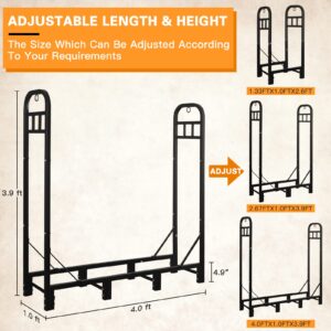 GREENER 4FT Firewood Rack Outdoor Heavy Duty Wood Rack for Firewood Indoor Log Holder for Fireplace, Fire Wood Holder Metal Lumber Storage Carrier Firewood Log Rack Stand Stacker for Patio Porch Black