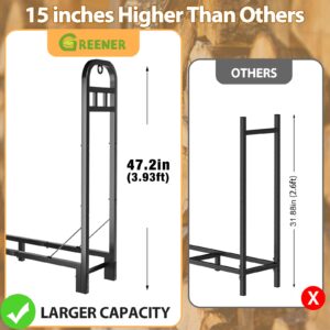 GREENER 4FT Firewood Rack Outdoor Heavy Duty Wood Rack for Firewood Indoor Log Holder for Fireplace, Fire Wood Holder Metal Lumber Storage Carrier Firewood Log Rack Stand Stacker for Patio Porch Black