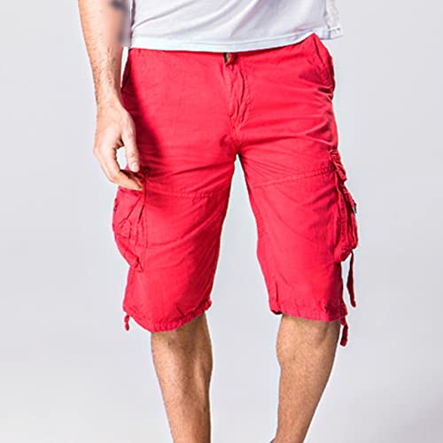 Men's Relaxed Fit Camo Cargo Shorts Lightweight Multi Pocket Outdoor Short Pants Casual Hiking Tactical Shorts (Red,36)