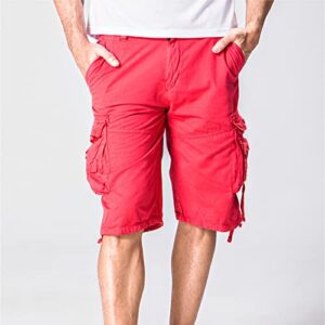 Men's Relaxed Fit Camo Cargo Shorts Lightweight Multi Pocket Outdoor Short Pants Casual Hiking Tactical Shorts (Red,36)